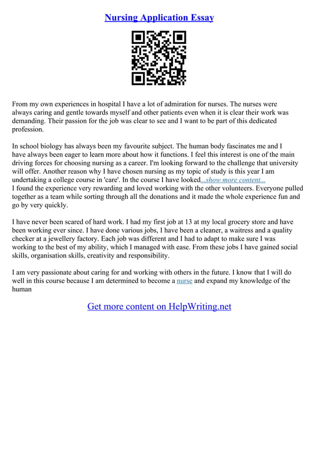 Essay For Nursing School Application | PDF