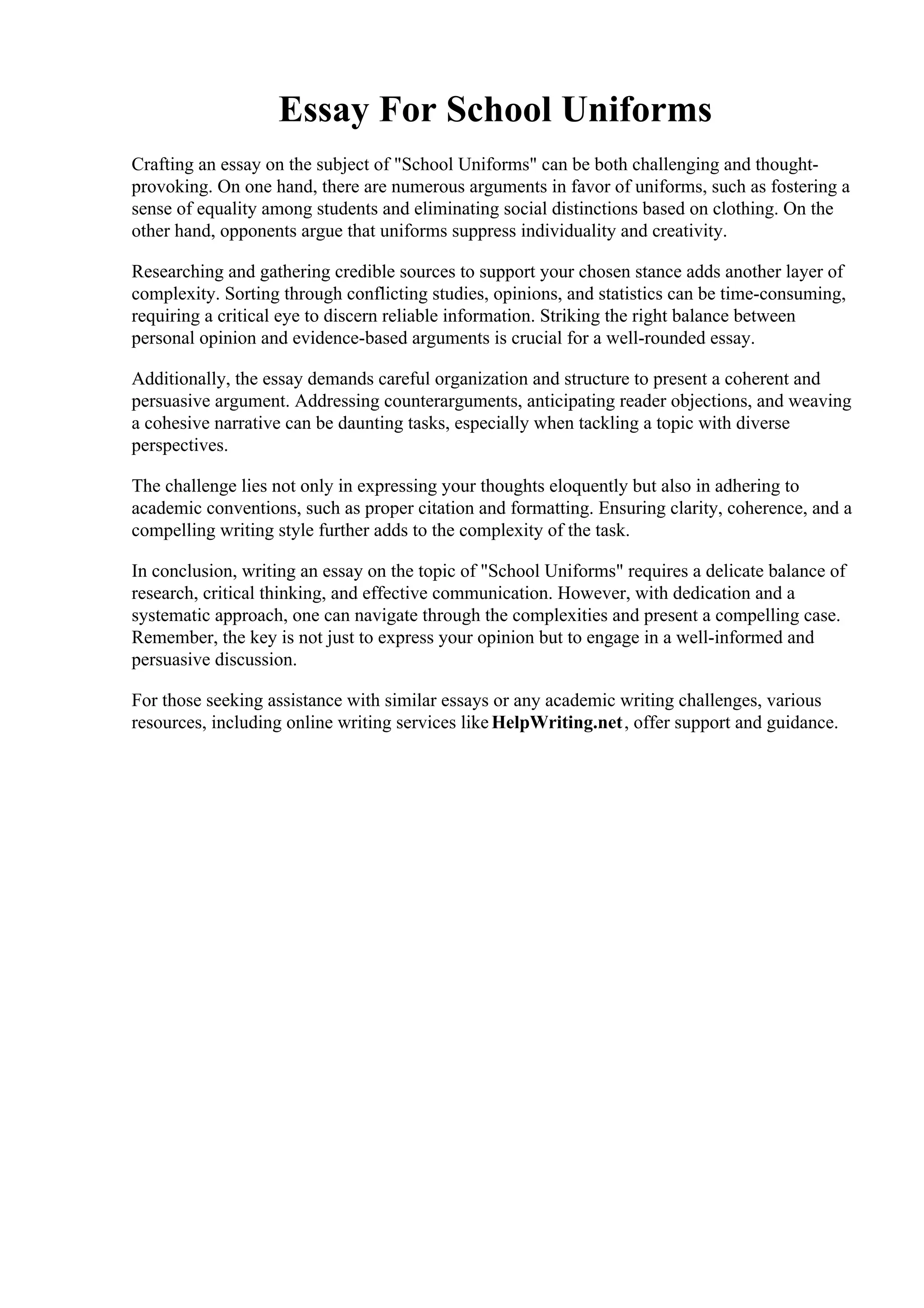 Essay For School Uniforms. 005 Persuasive Essay School Uniforms Help ...