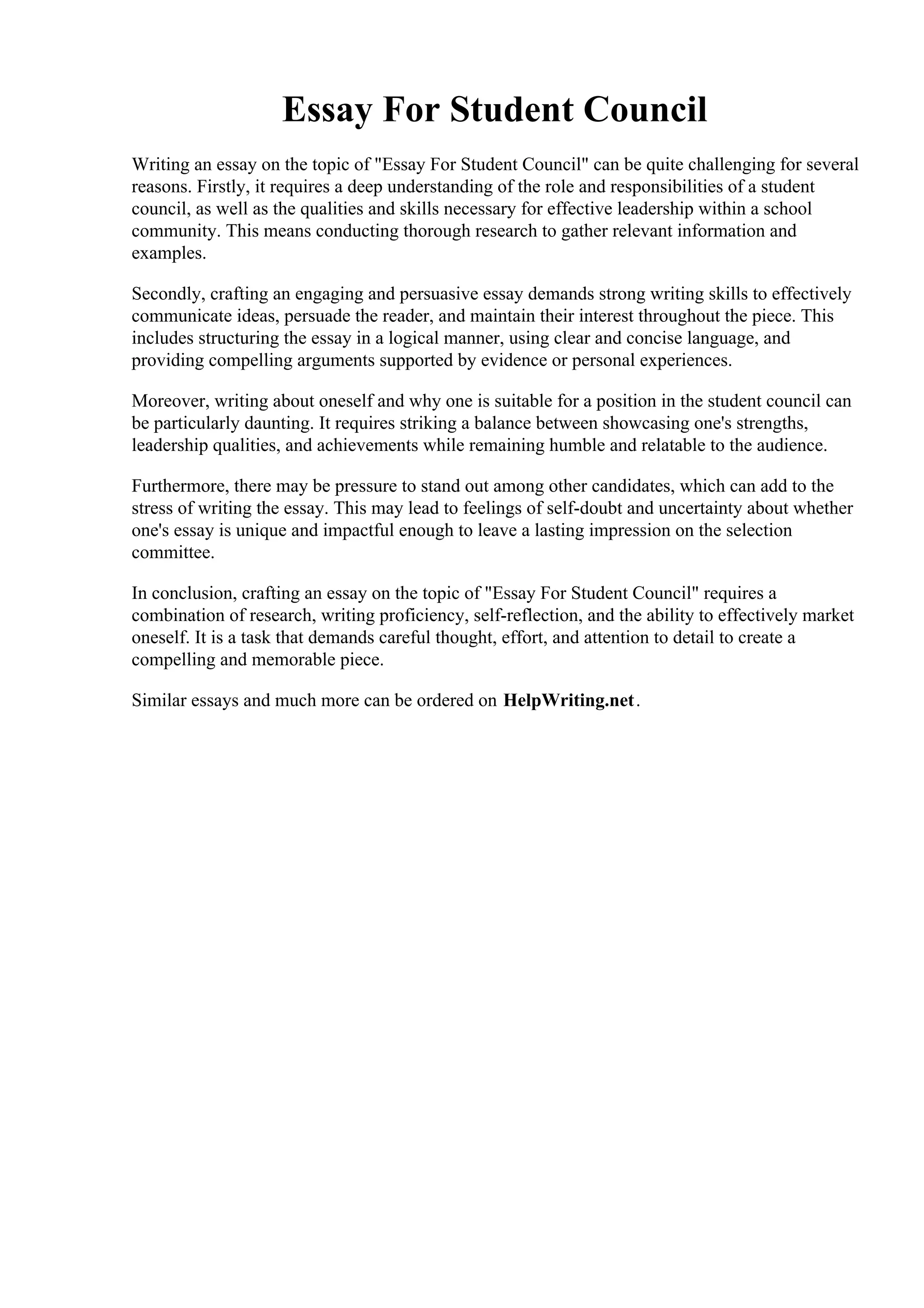 Essay For Student Council | PDF