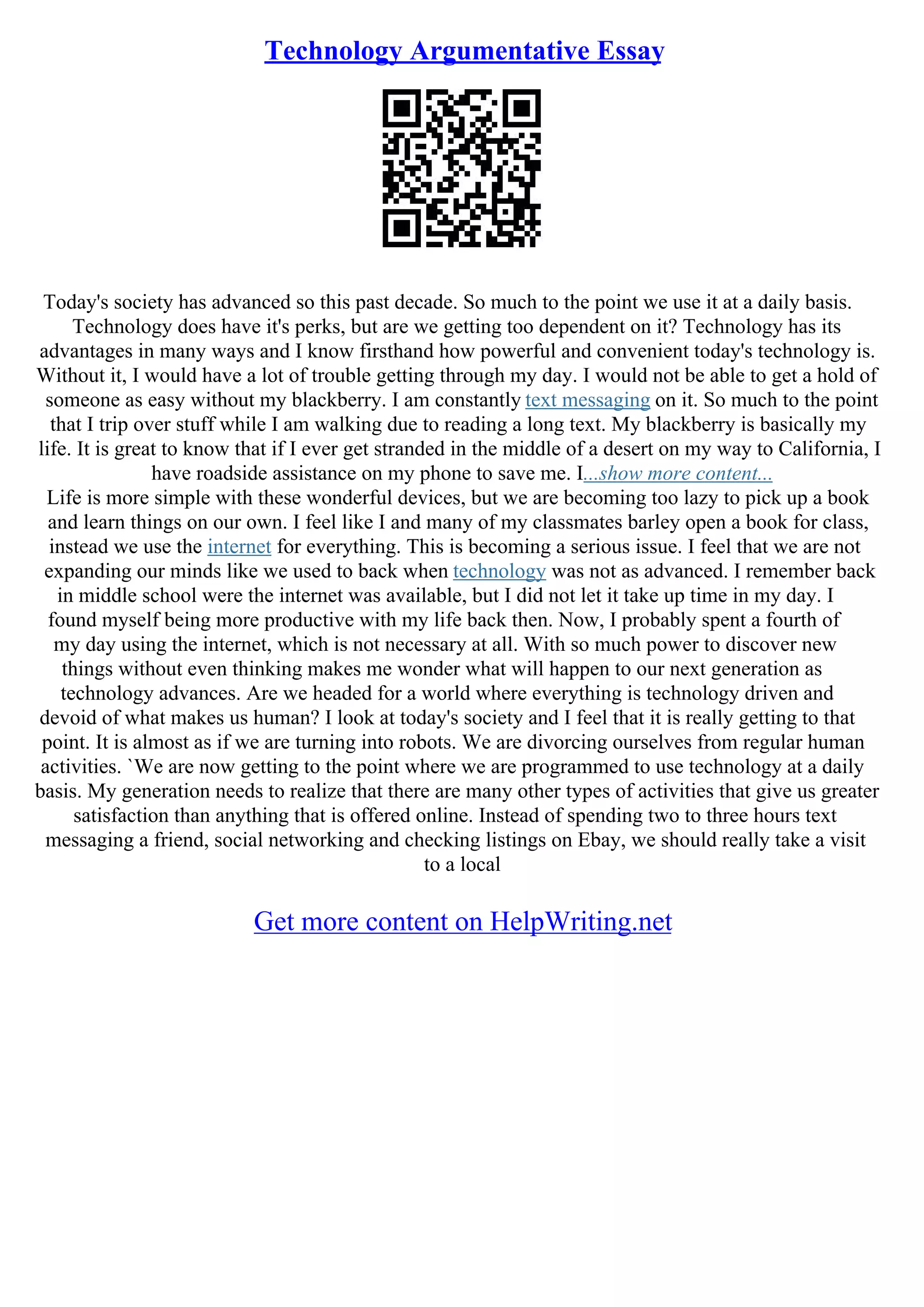 Essay For Technology | PDF