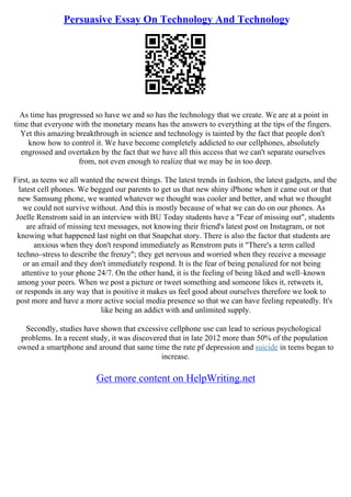 Essay For Technology | PDF | Smartphones | Consumer Electronics