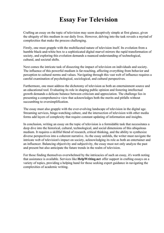 Essay For Television. Fieldstone Middle School | PDF