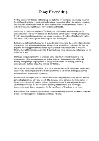 Essay Friendship. National American University | PDF