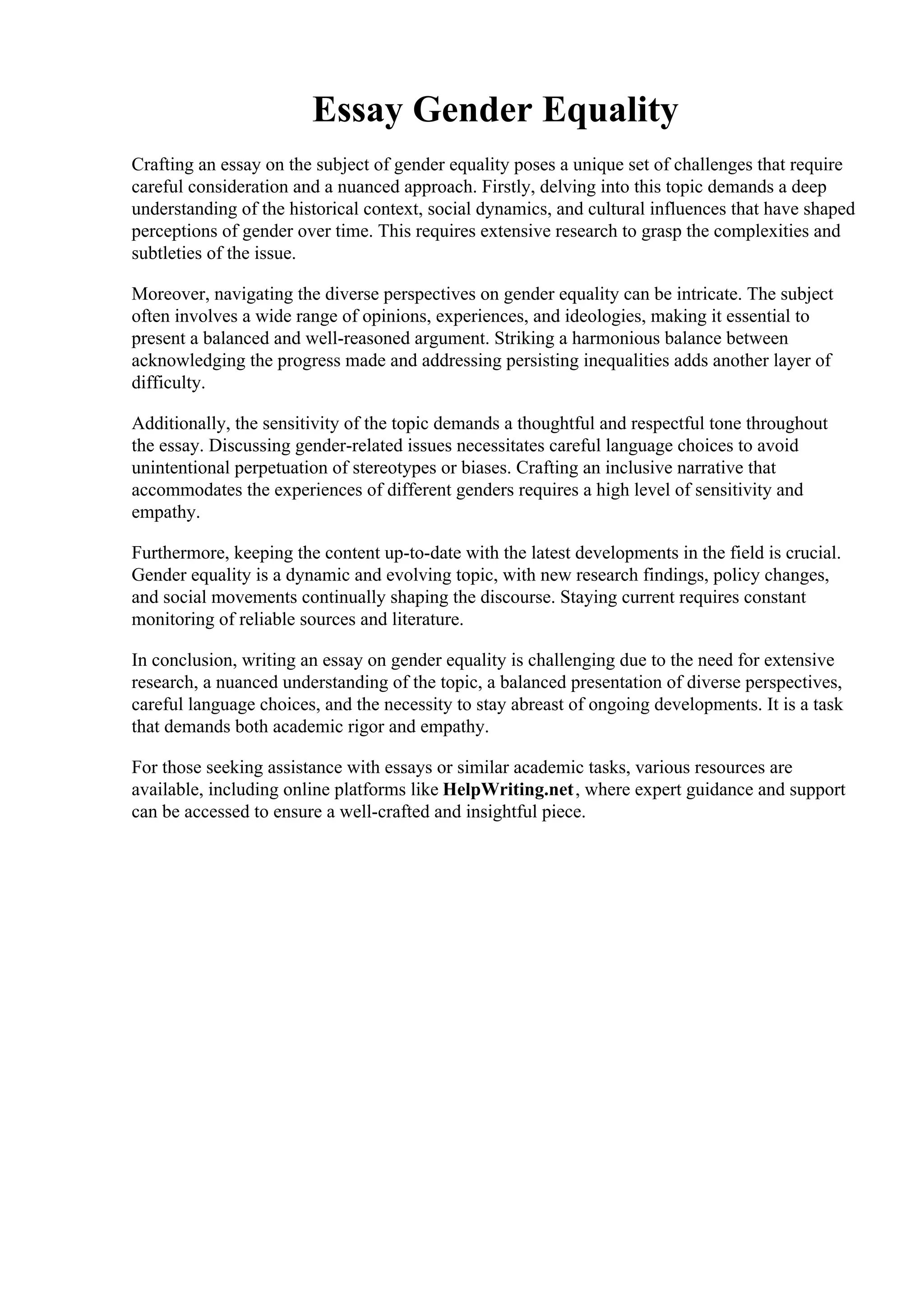 Essay Gender Equality.pdfEssay Gender Equality. Sample essay on ...