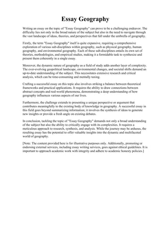 Essay Geography. Geography Investigation - GCSE Geography - Marked by ...