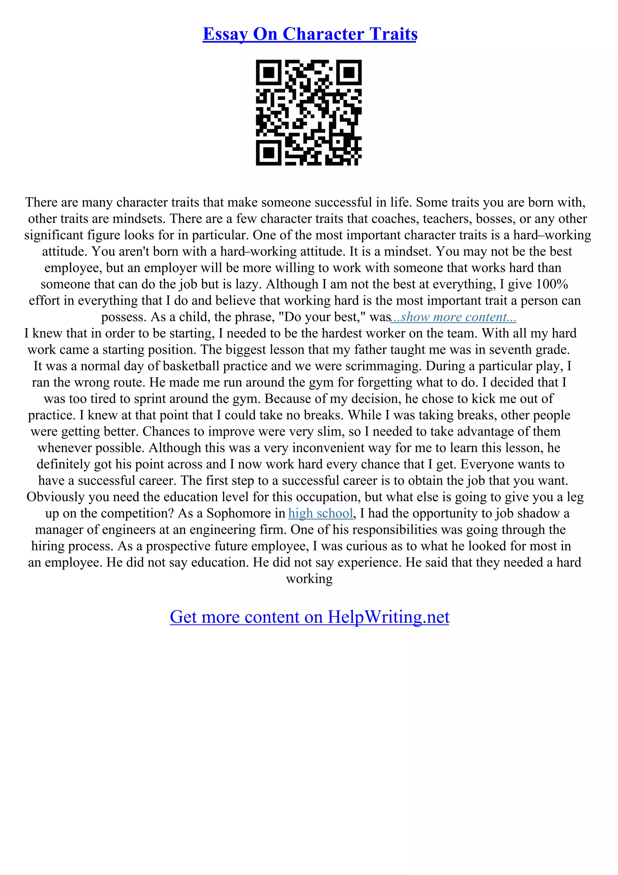 Essay Good Character | PDF