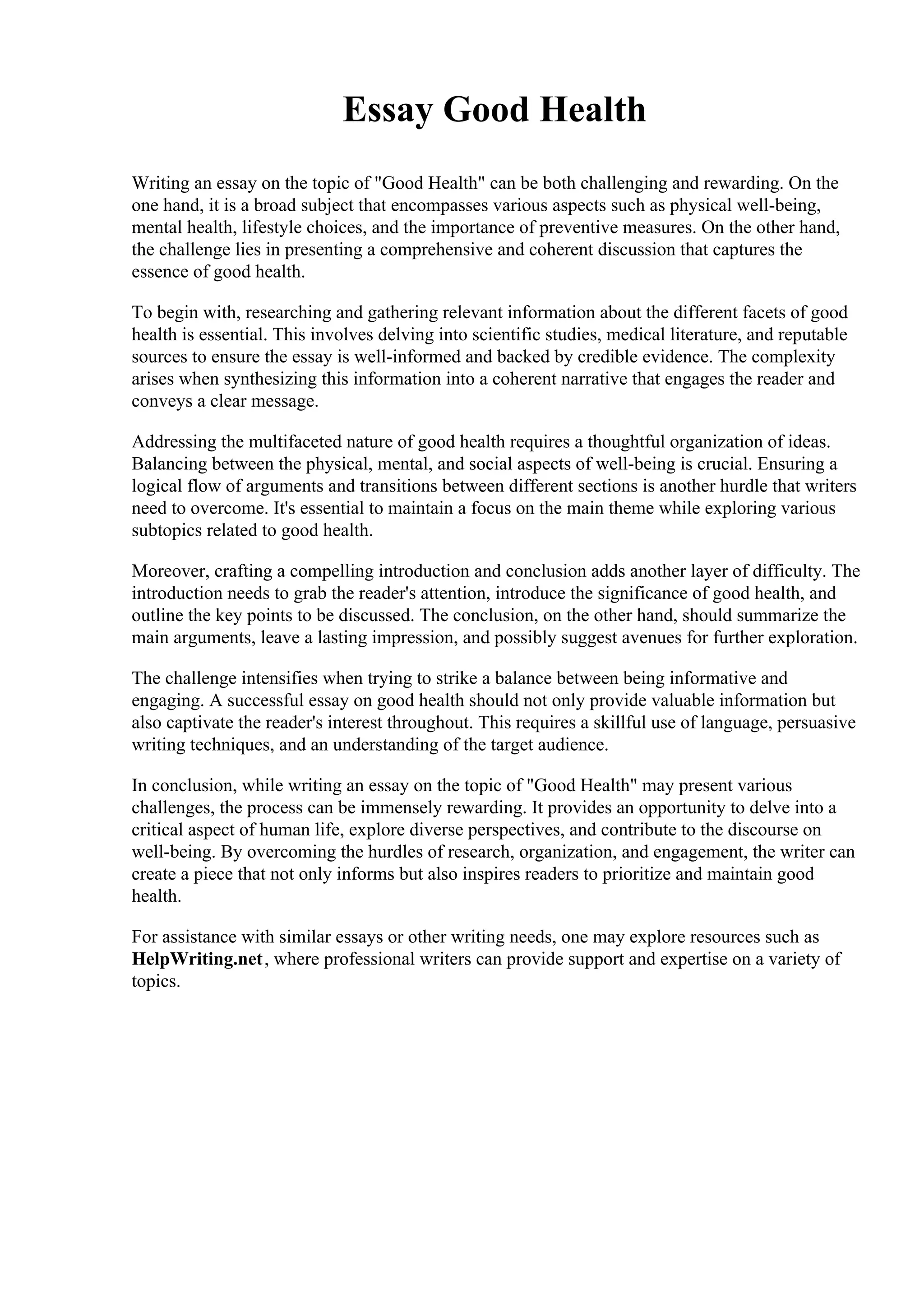 Essay Good Health | PDF