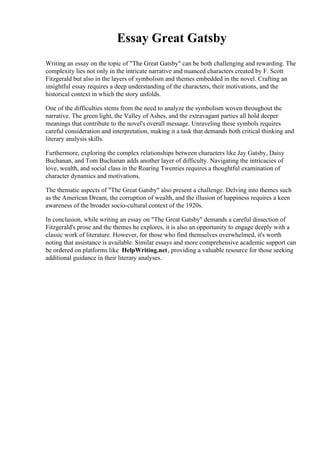 Essay Great Gatsby. Wake Forest University | PDF