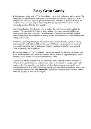 Essay Great Gatsby | PDF