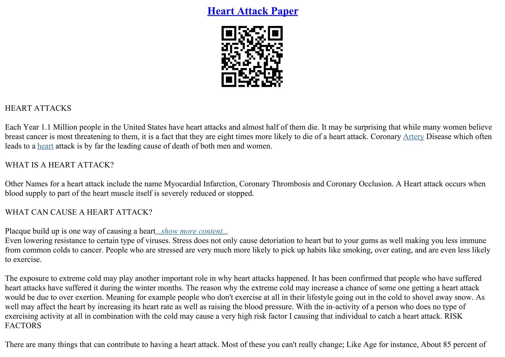 Essay Heart Attacks | PDF