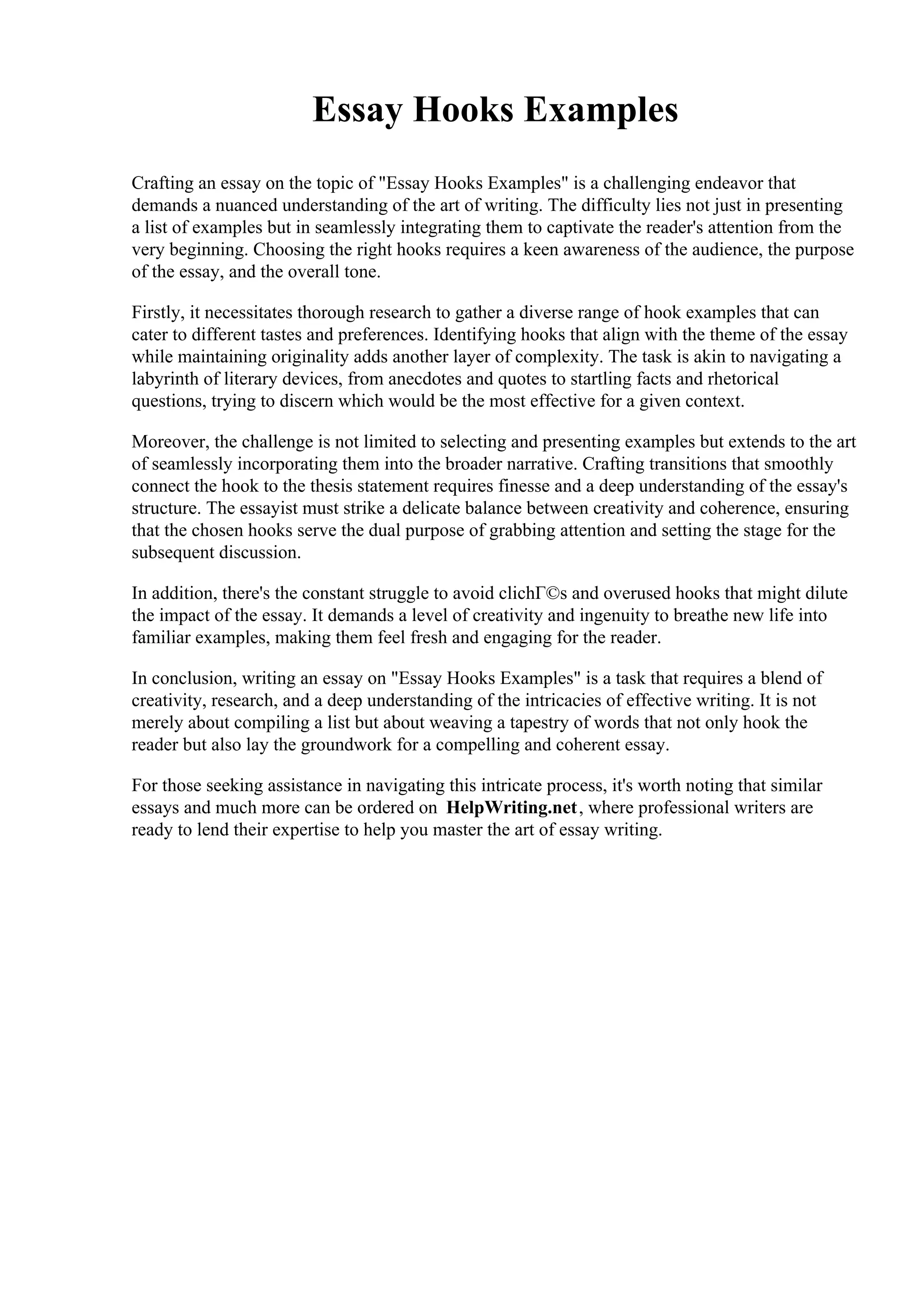 Essay Hooks Examples | PDF