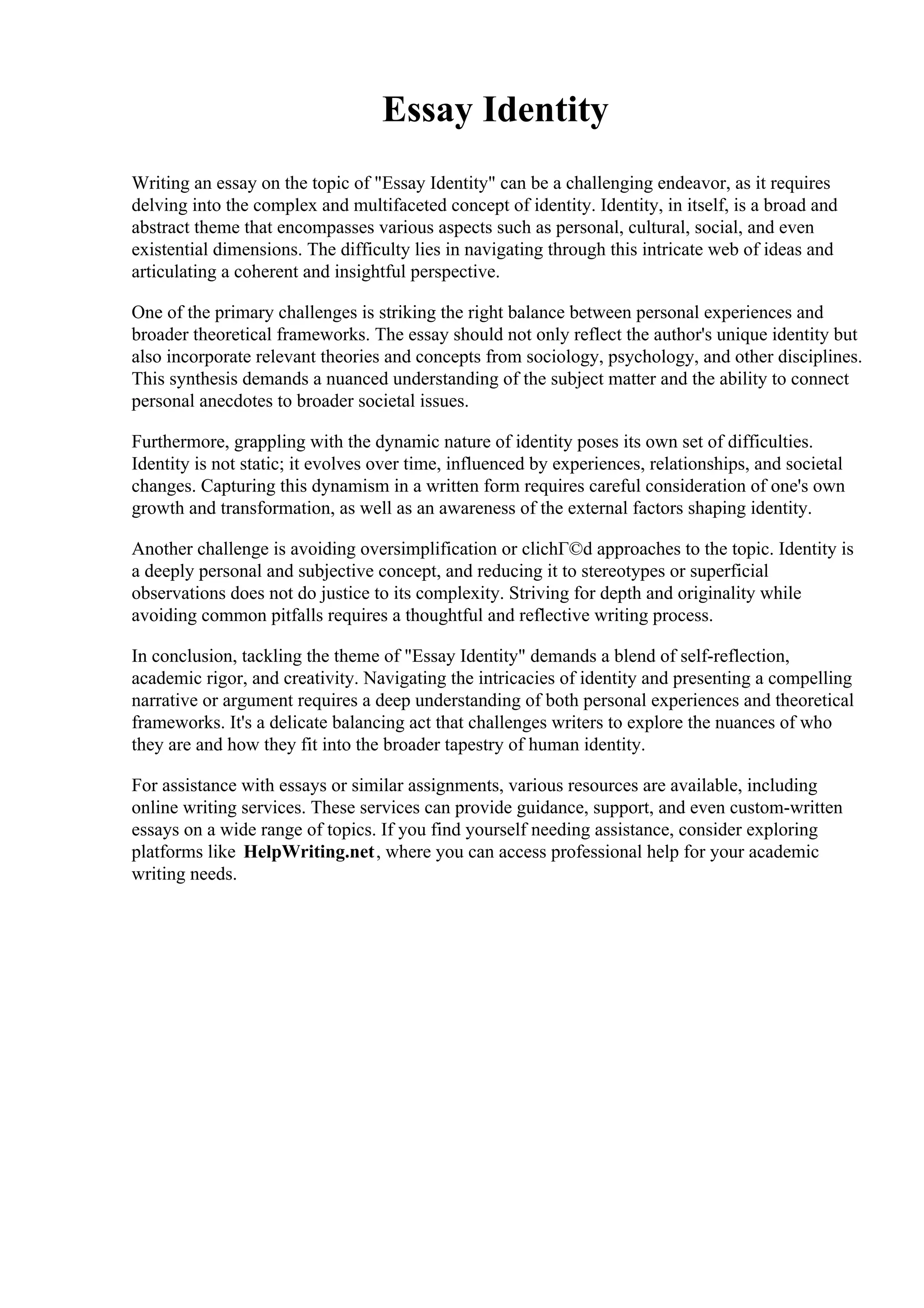 Essay Identity. Eastern Connecticut State University | PDF