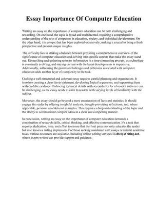 Essay Importance Of Computer Education.pdf | Education
