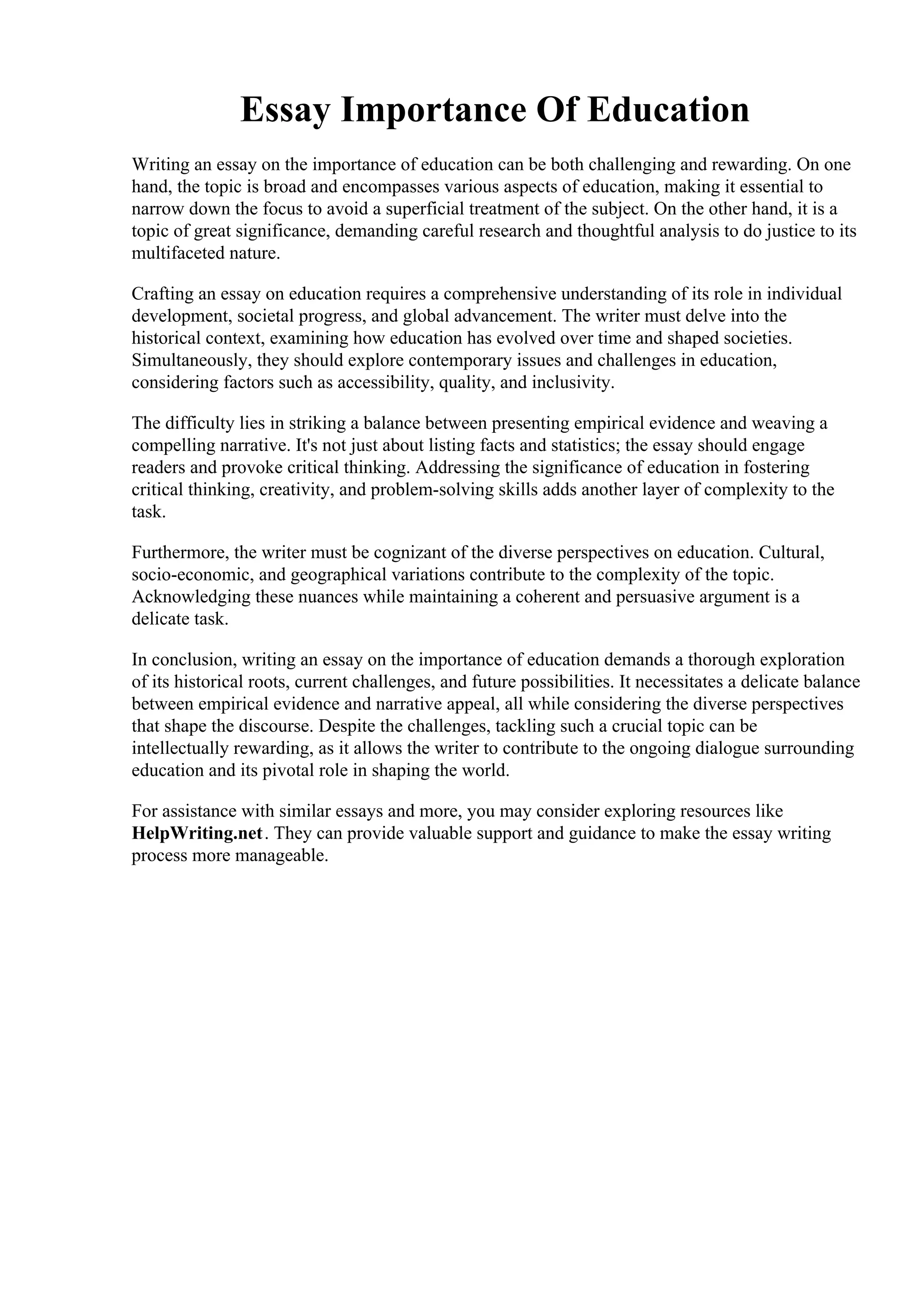 Essay Importance Of Education | PDF