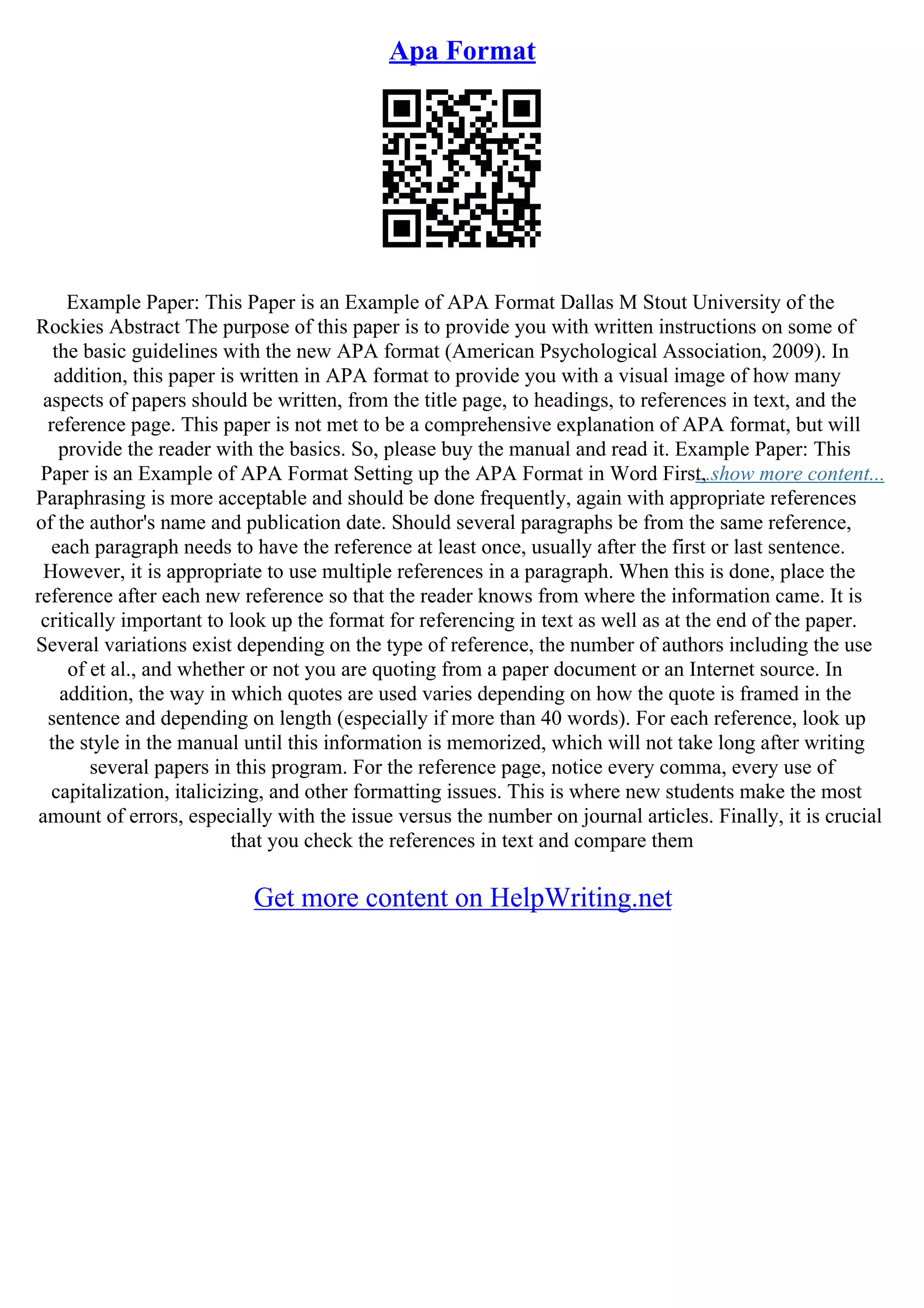 Essay In Apa Format Sample | PDF