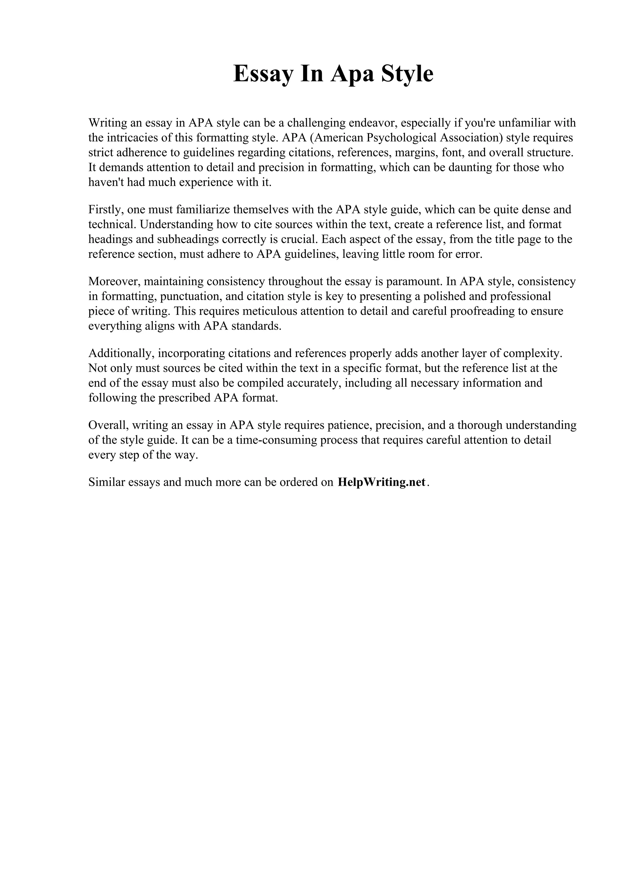 Essay In Apa Style. Elizabethtown College | PDF