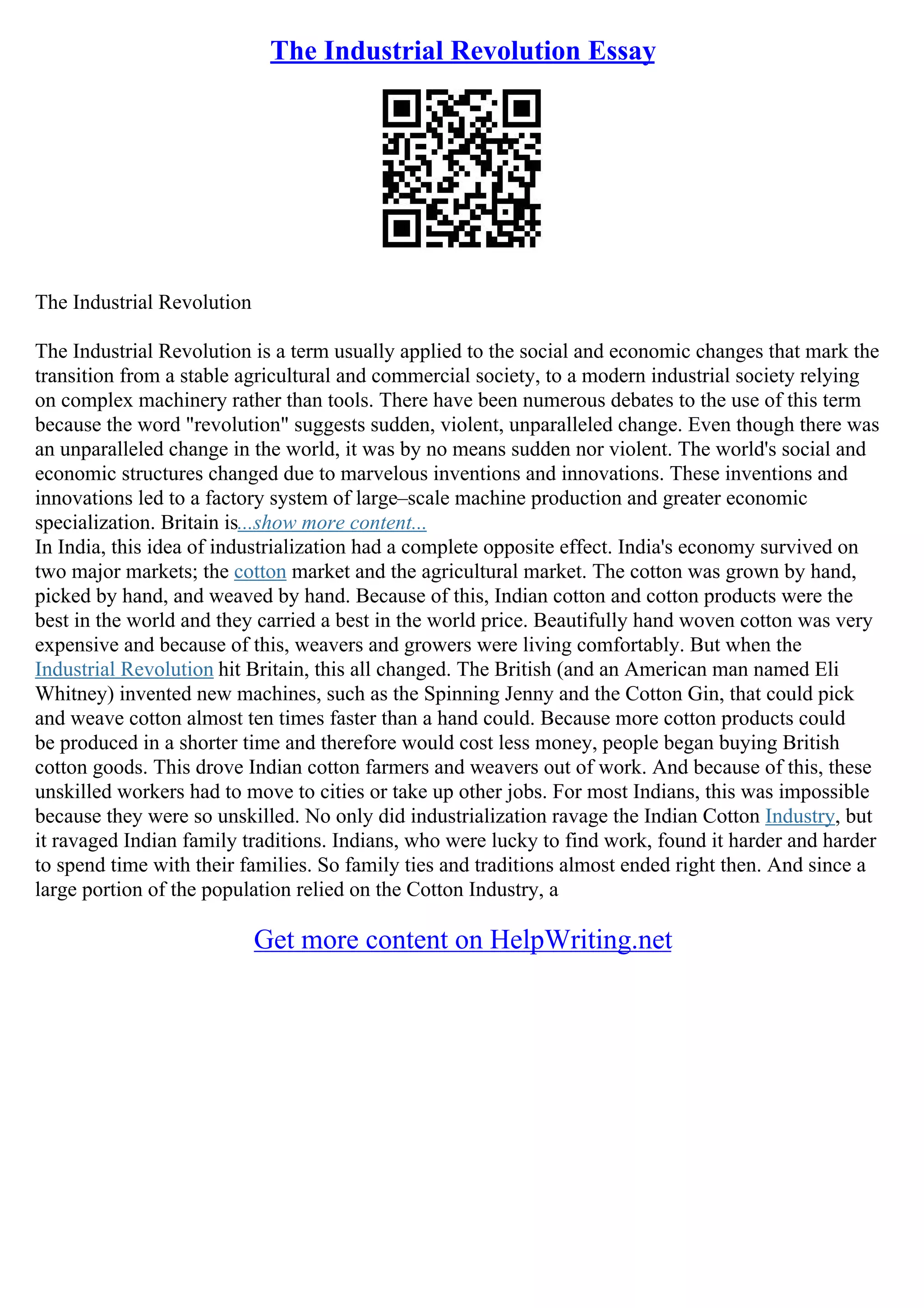 Essay Industrial Revolution | PDF