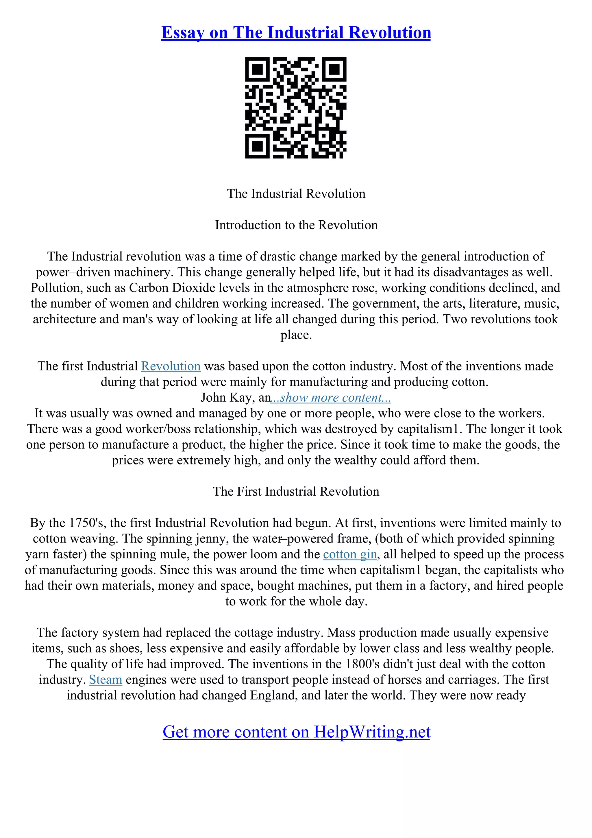 Essay Industrial Revolution | PDF