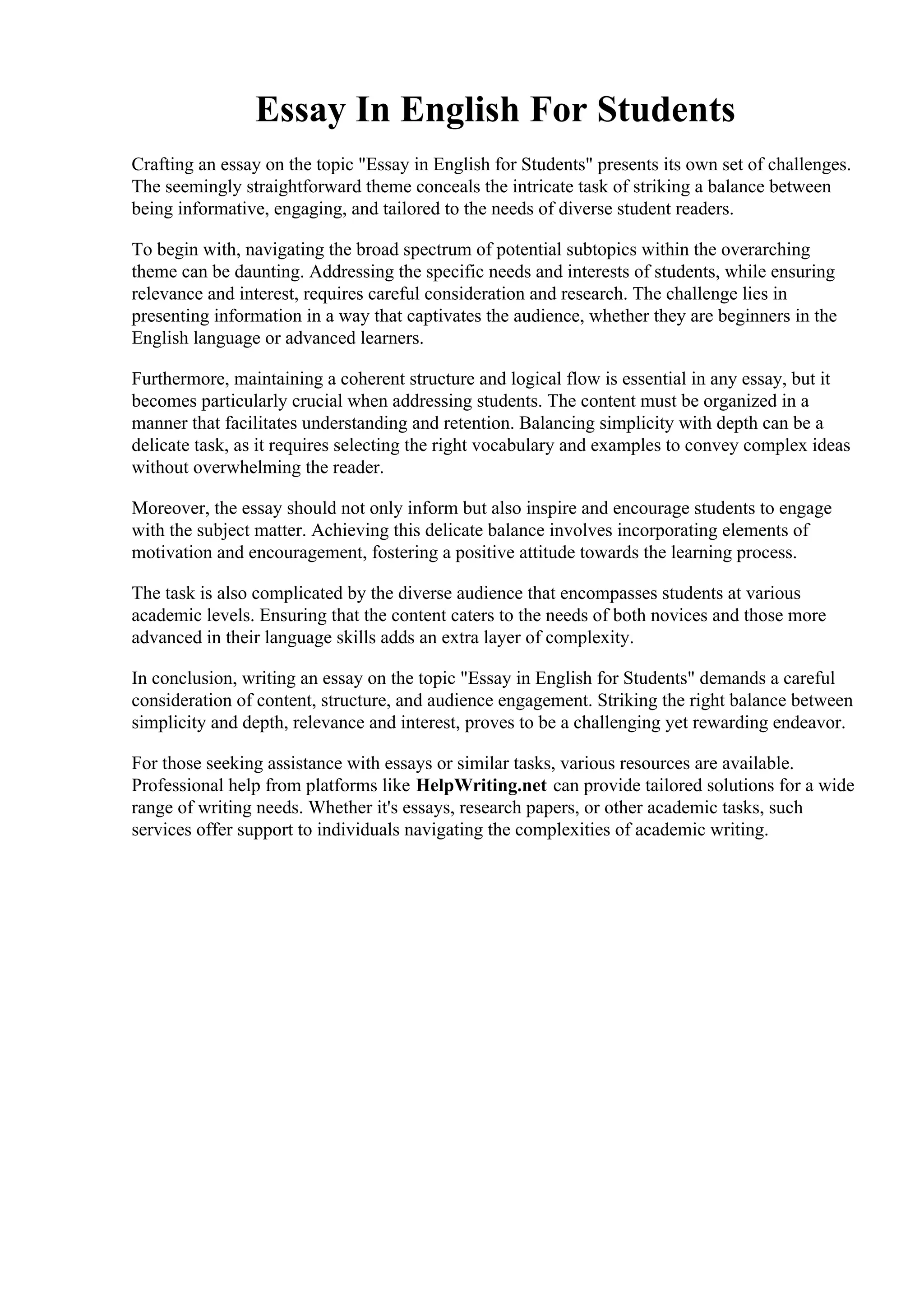 Essay In English For Students. 24 Greatest College Essay Examples ...