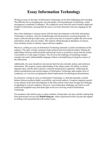 Essay Information Technology. Northwest Technical Institute | PDF