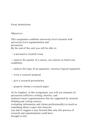 Essay Instructions Objectives This assignment combin.docx