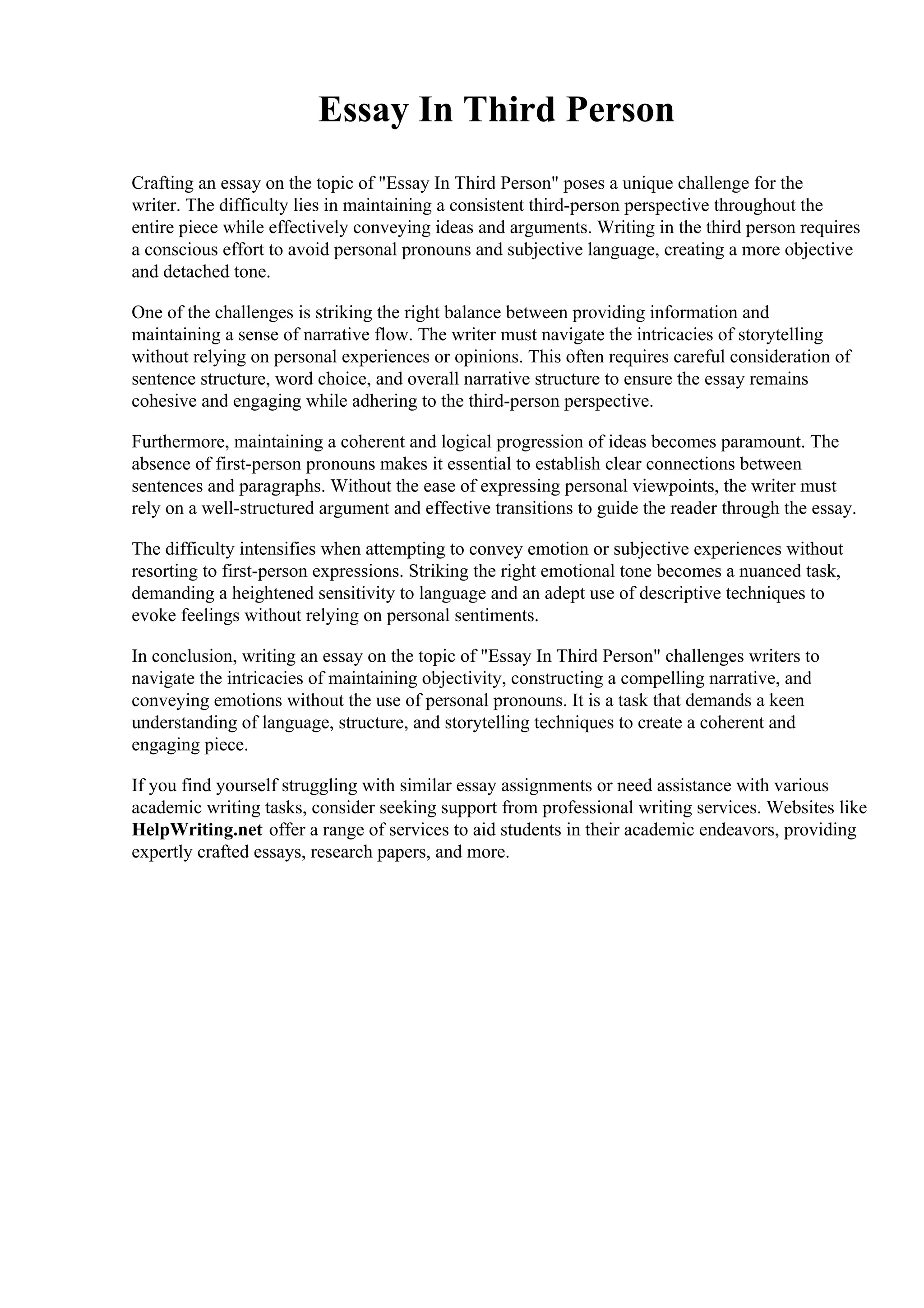 Essay In Third Person. Trinity College of Nursing and Health Sciences | PDF