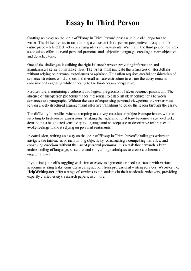 Essay In Third Person. Trinity College of Nursing and Health Sciences | PDF