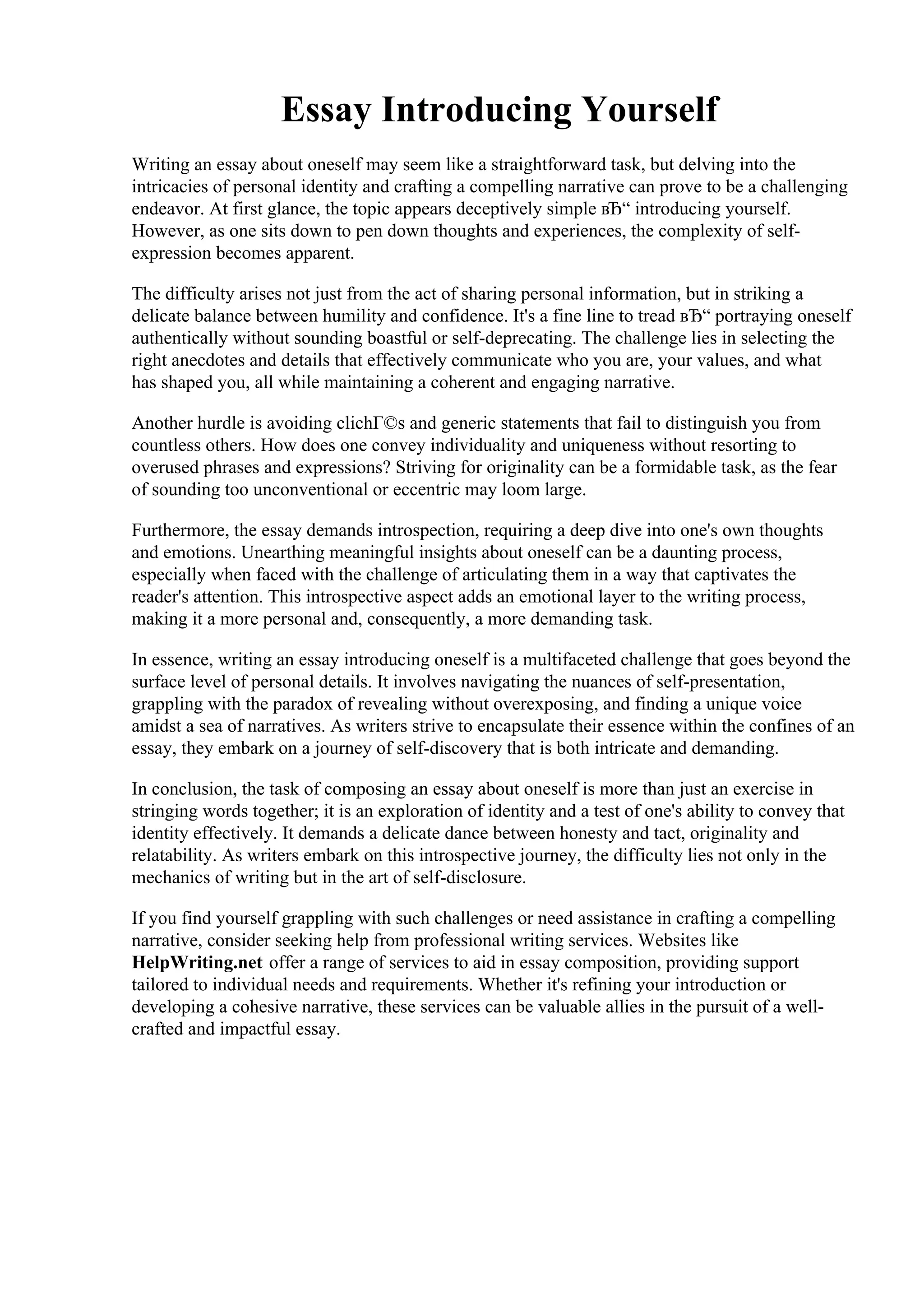 Essay Introducing Yourself | PDF