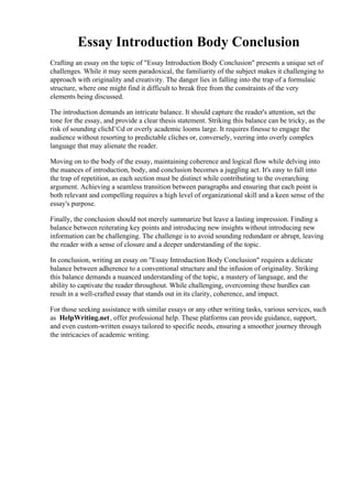 Essay Introduction Body Conclusion | PDF