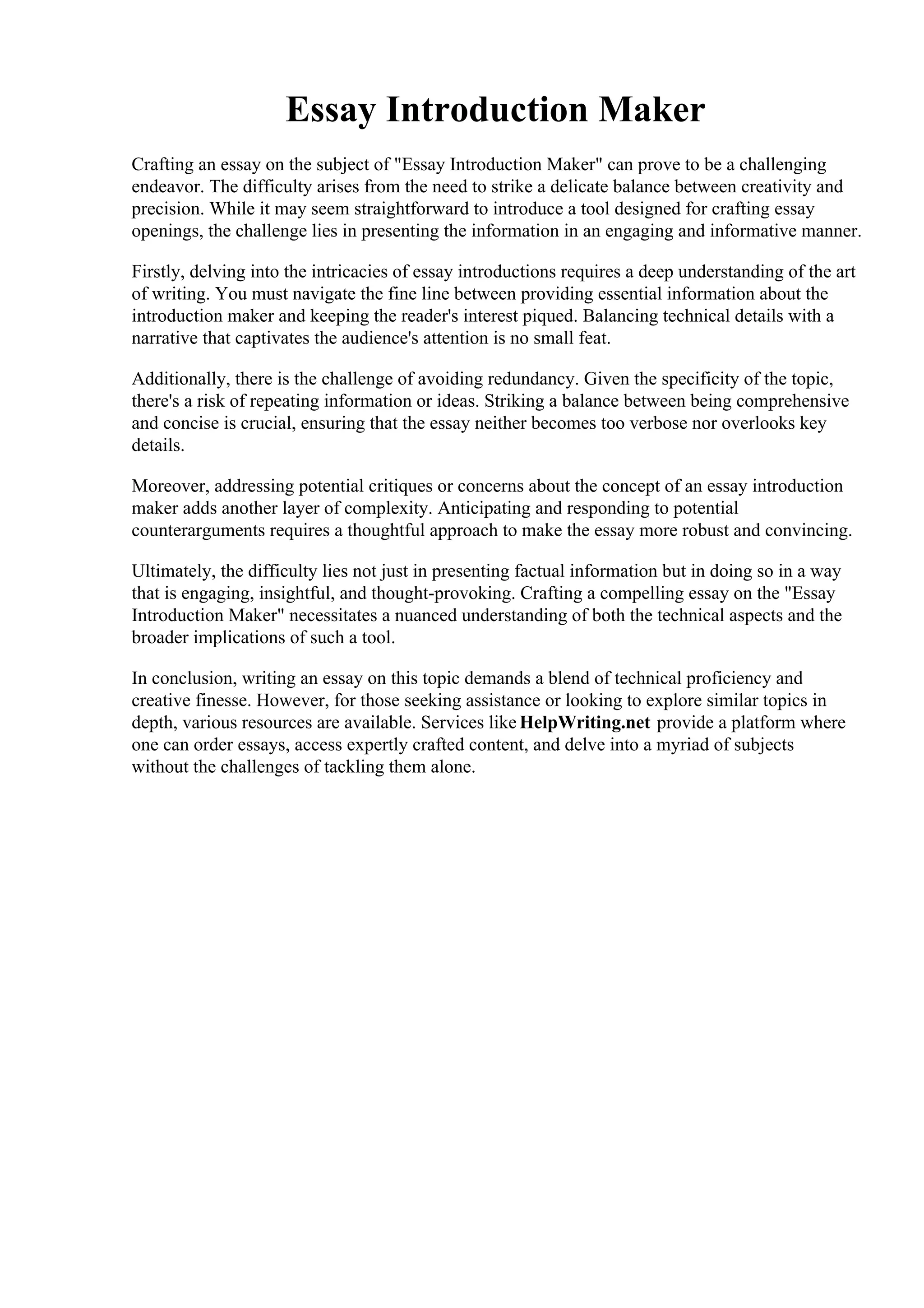 Essay Introduction Maker | PDF