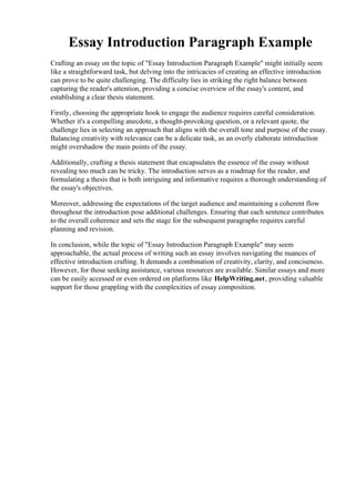 Essay Introduction Paragraph Example. How To Write An Introduction ...