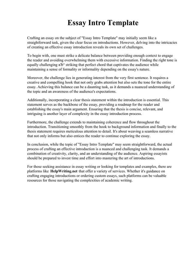 Essay Intro Template.pdf | Homework and Study | Education