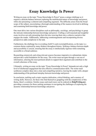 Essay Knowledge Is Power. Knowledge Is Power Essay Example Topics and Well Written Essays - 500 ...