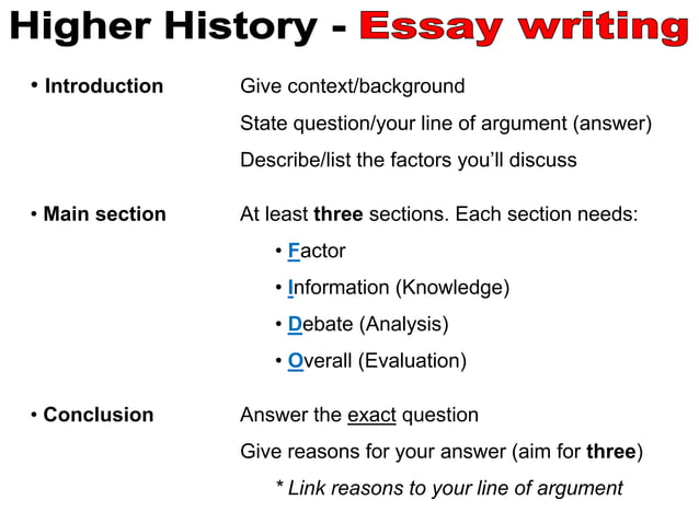 Higher History - Essay structure | PPTX
