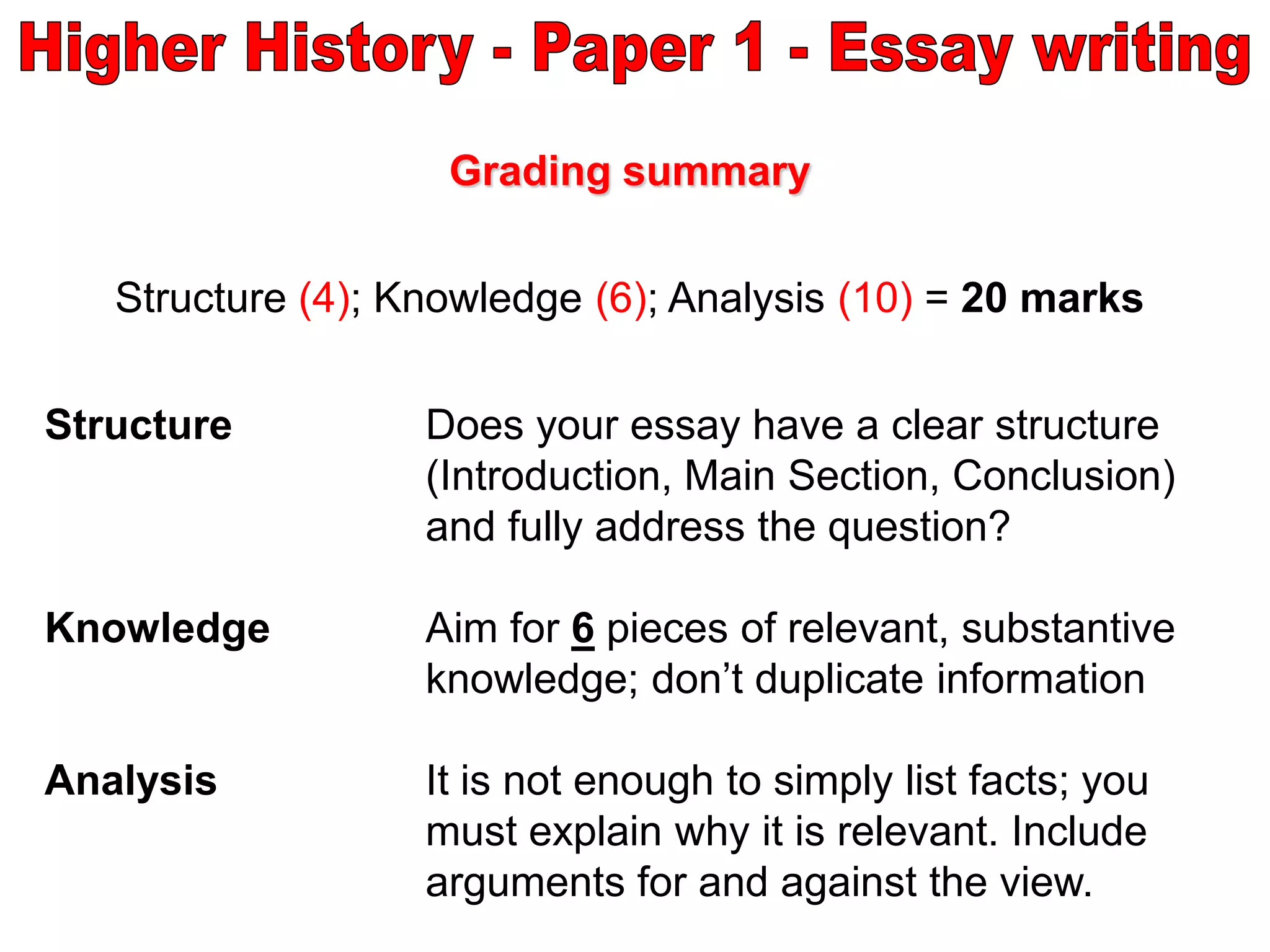 Higher History - Essay layout instructions | PPTX