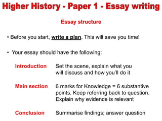 Higher History - Essay layout instructions | PPTX