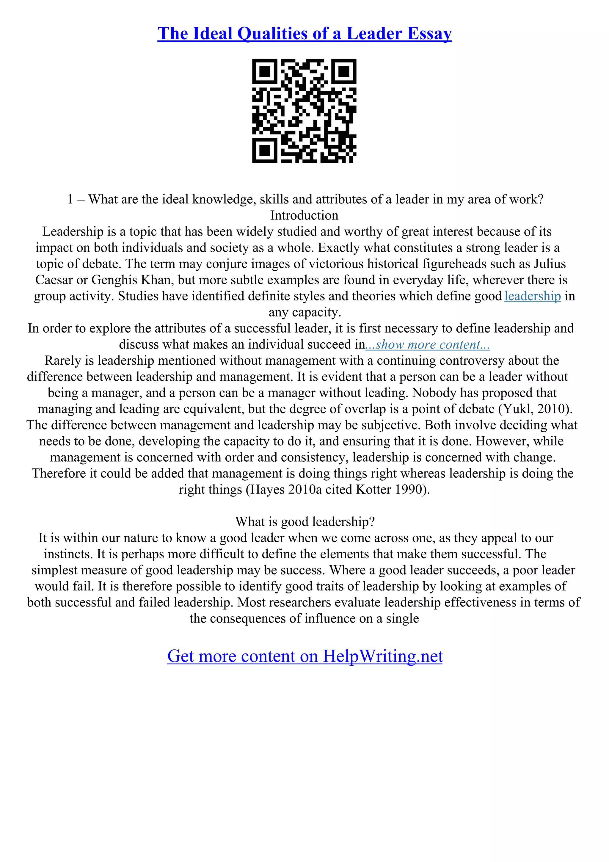 Essay Leadership Qualities | PDF