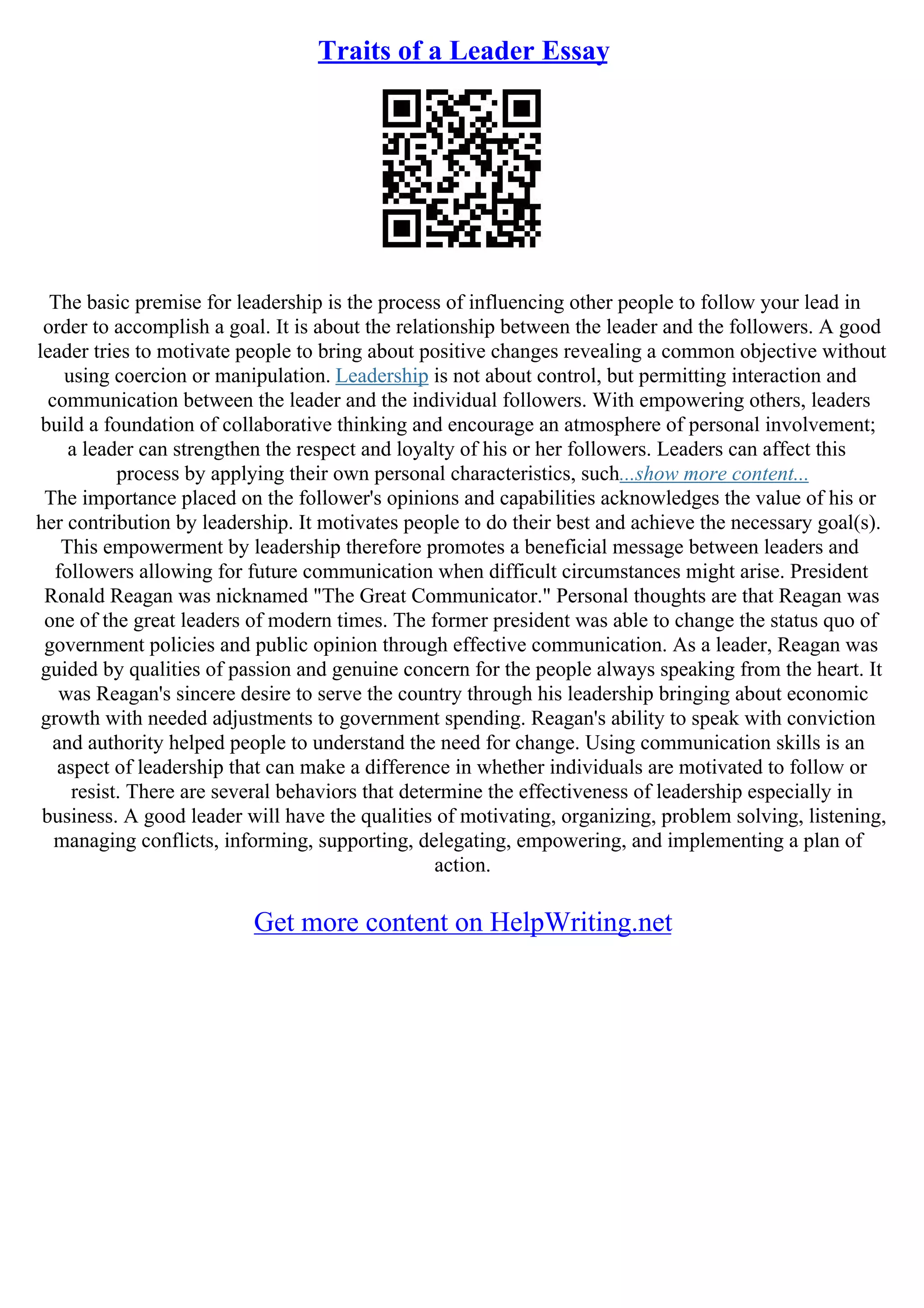 Essay Leadership Qualities | PDF