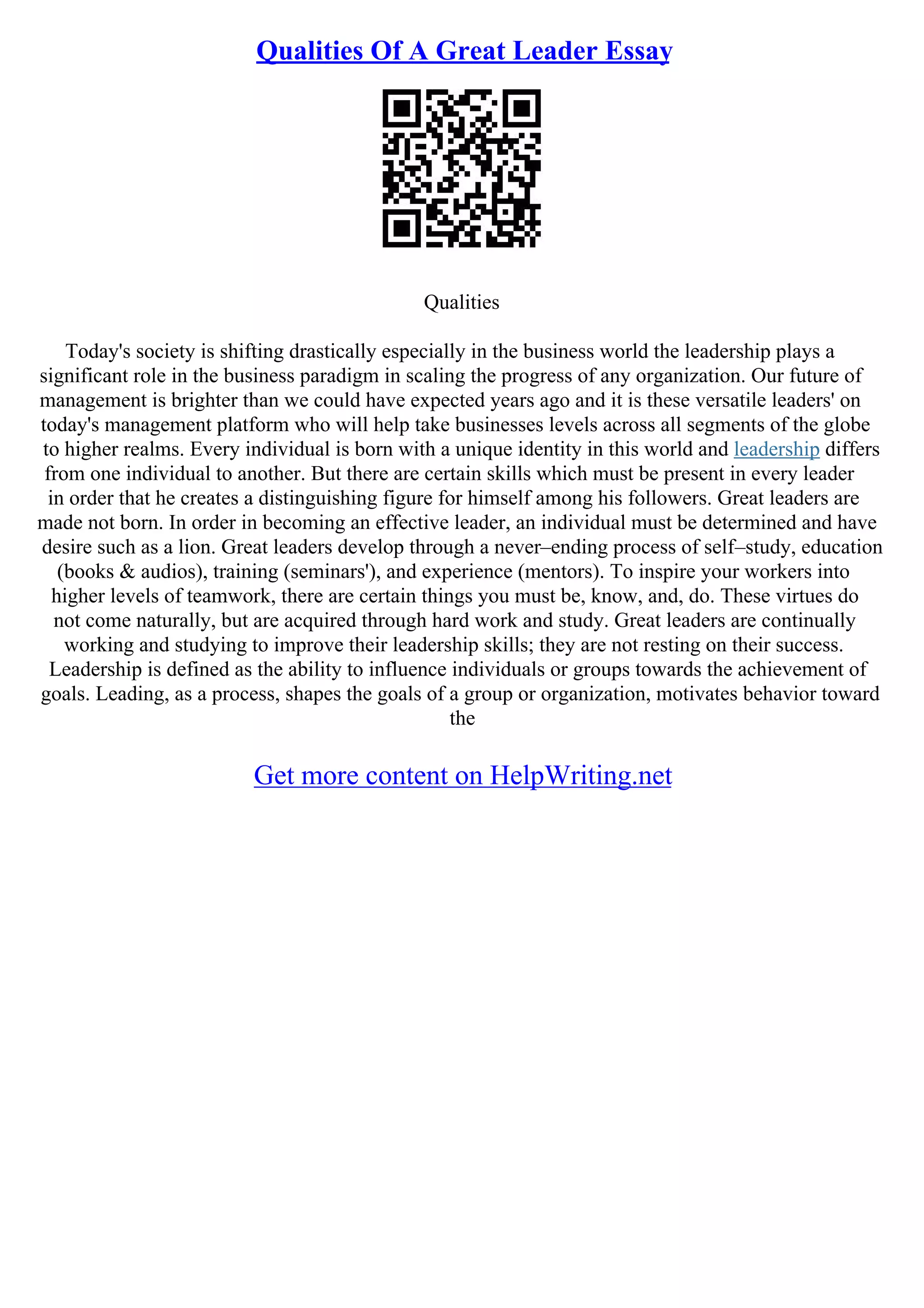 Essay Leadership Qualities | PDF