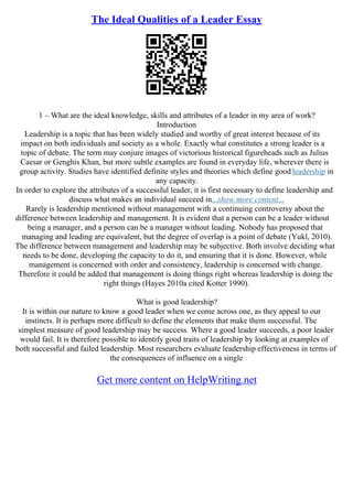 Essay Leadership Qualities | PDF