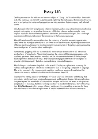 Essay Life. Reflection Essay: Life experience essay ideas | PDF