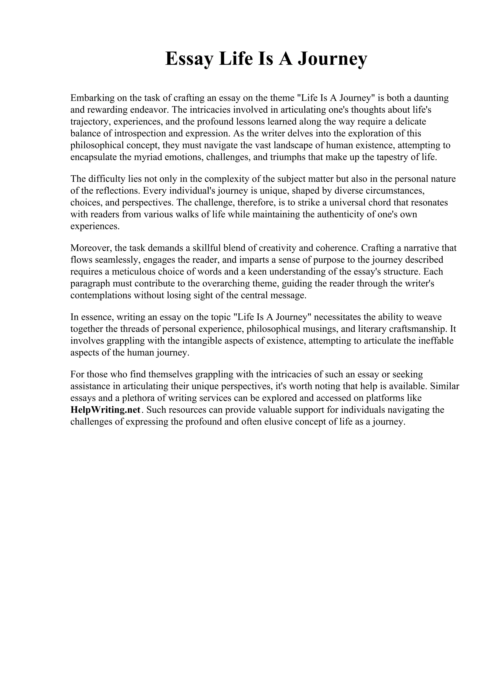 Essay Life Is A Journey. Institut de tourisme et d’hôtellerie du Québec ...