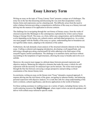 Essay Literary Term. University of Oregon | PDF