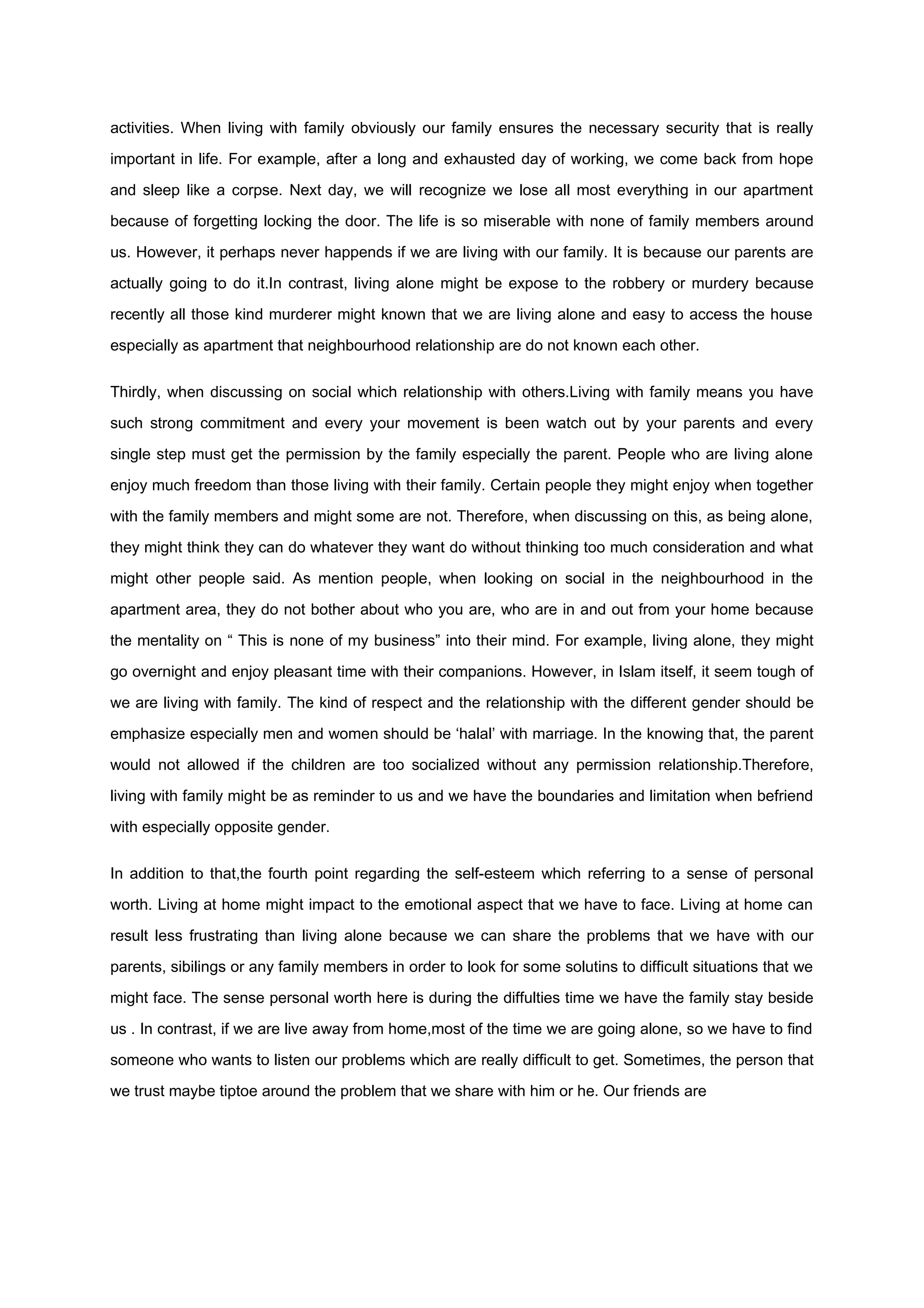 Essay living with family vs living alone | DOC