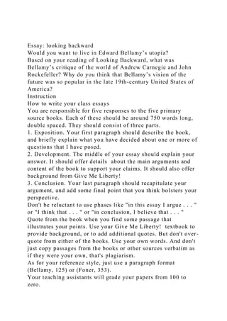 Essay looking backwardWould you want to live in Edward Bellamy’.docx