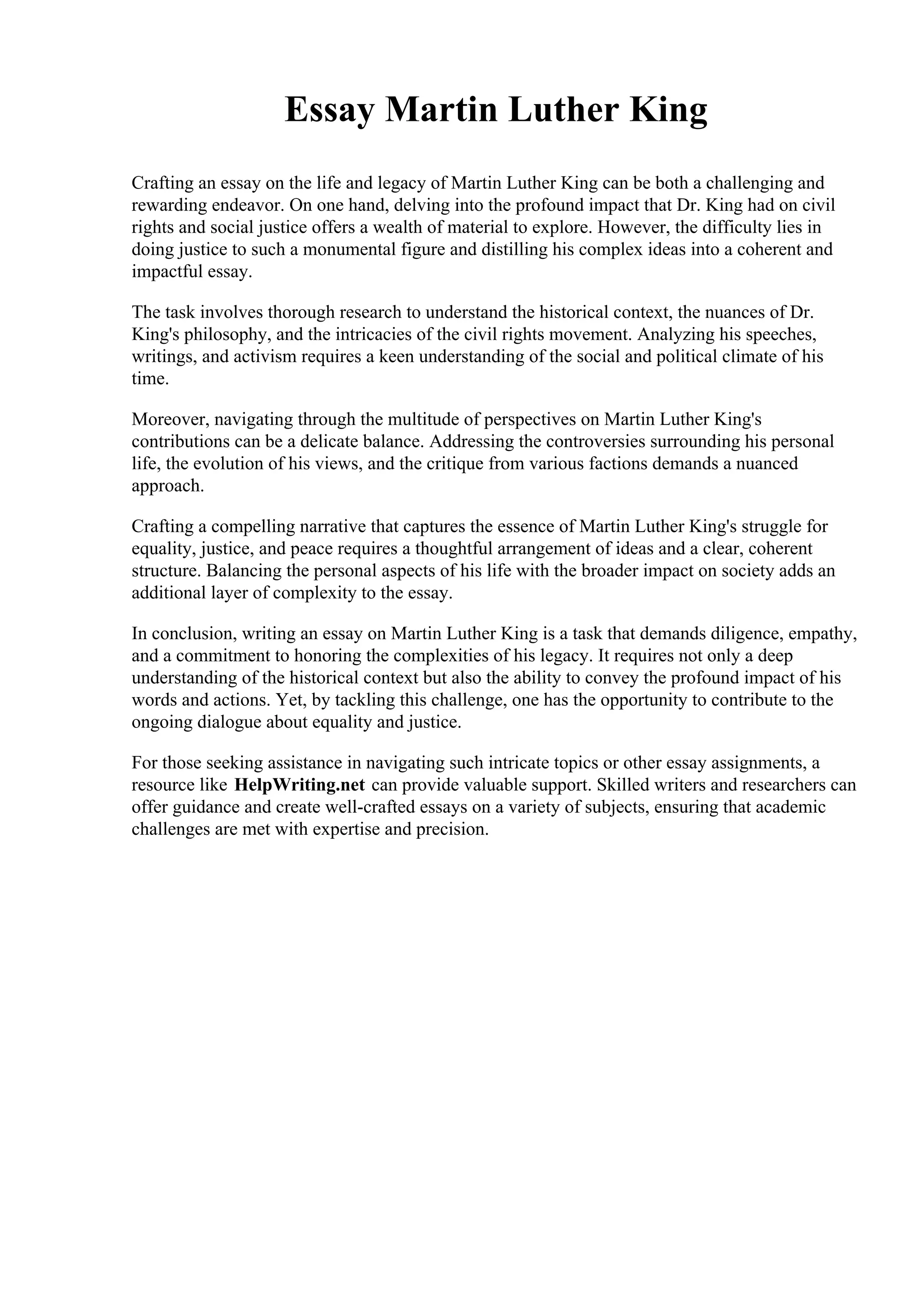 Essay Martin Luther King. Dakota State University | PDF