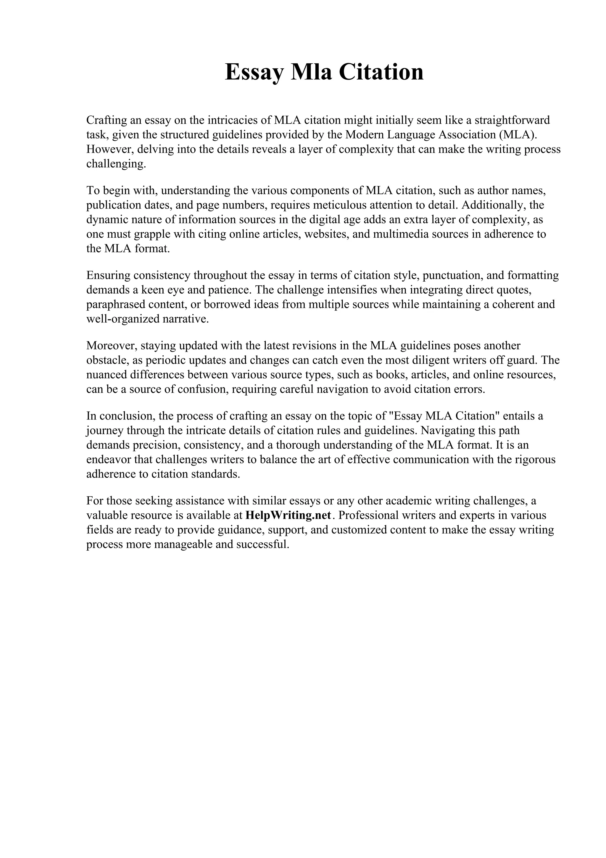 Essay Mla Citation. Michigan State University | PDF