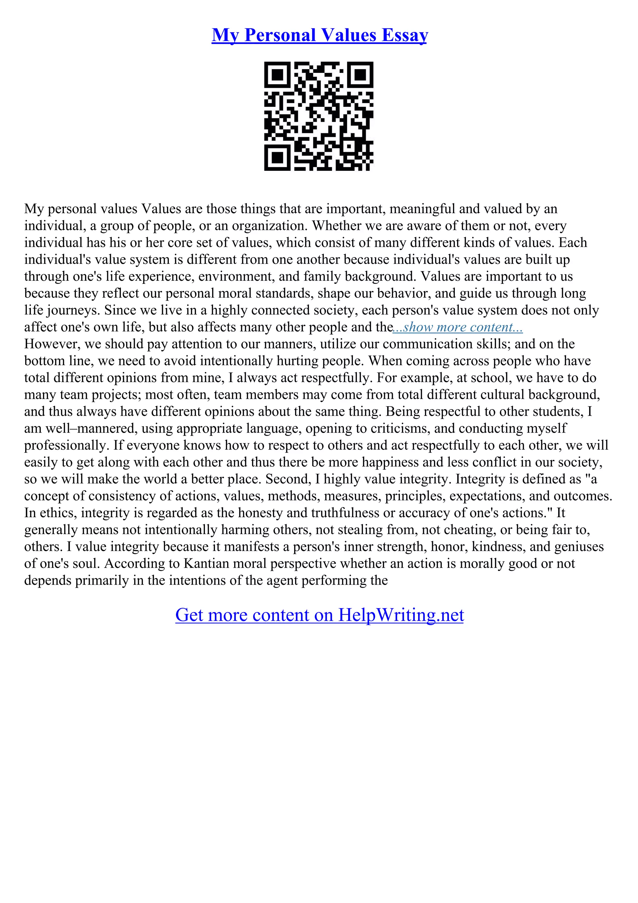 Essay Moral Values | PDF | Free Download