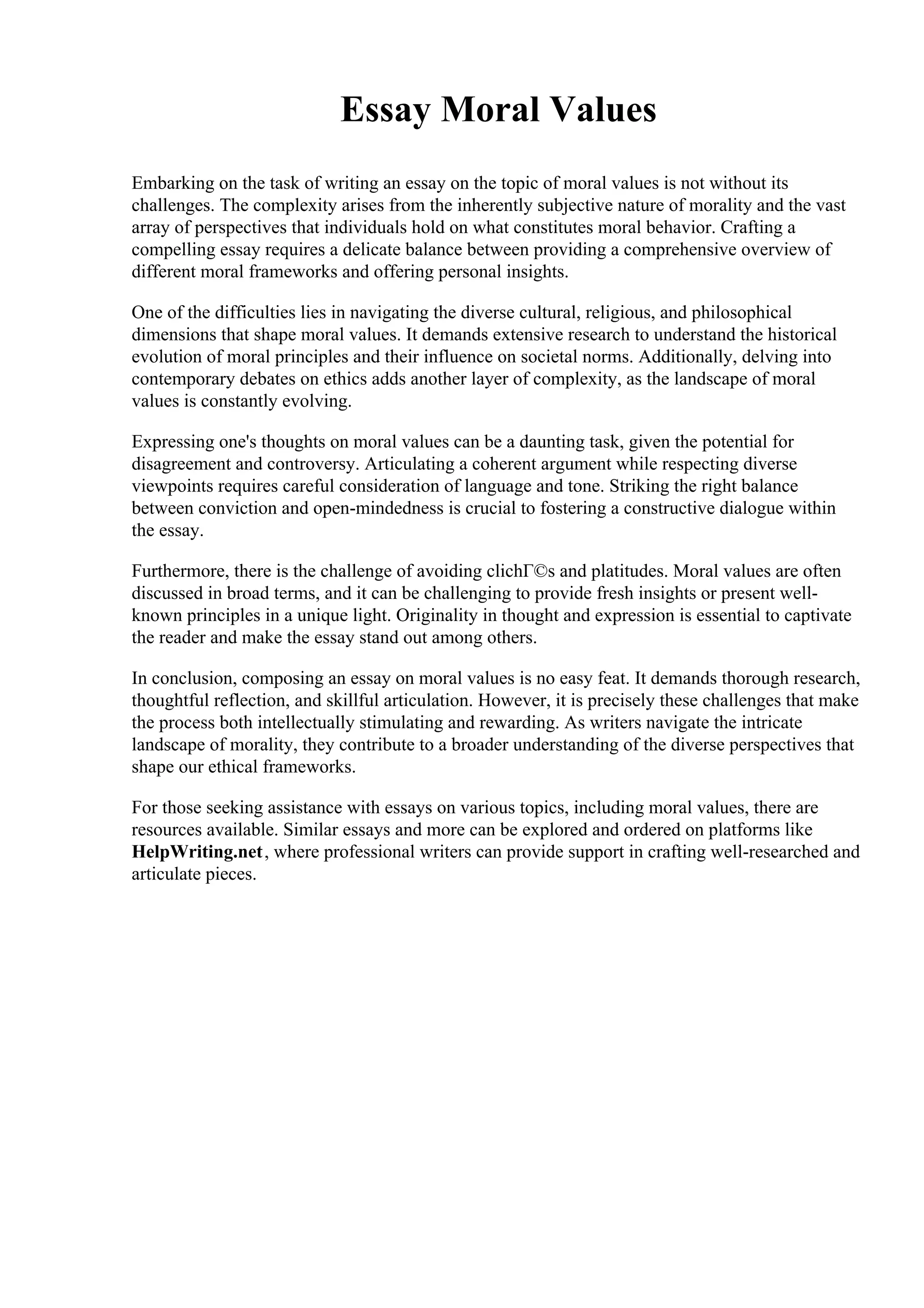 Essay Moral Values. St. John Fisher College | PDF