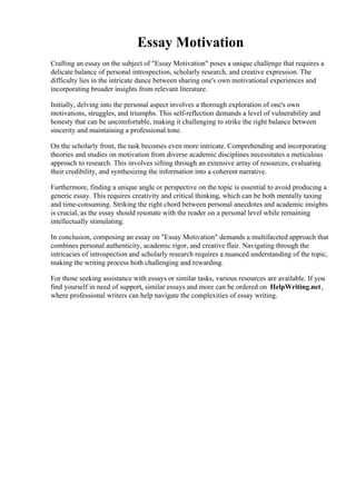 Essay Motivation. Motivation Essay Motivation Self-Improvement | PDF